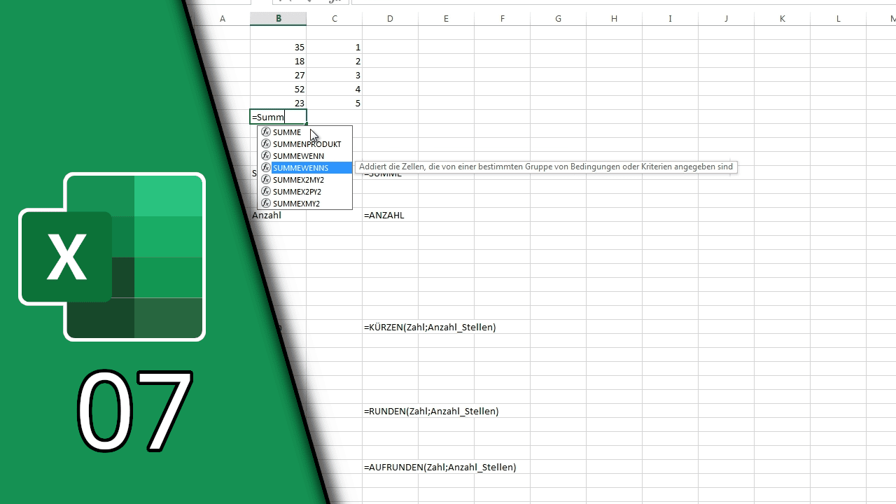 Excel lernen #07 | Summenfunktionen (Funktionen Teil 1/2) Excel Tutorial