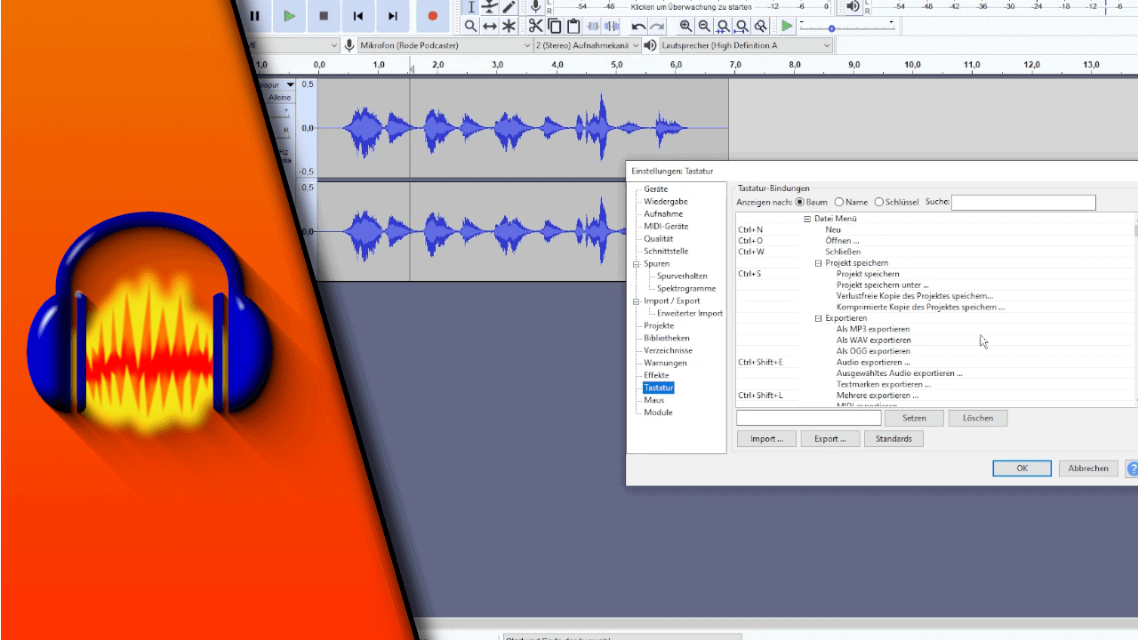 Audacity Shortcuts / Tastenkürzel hinzufügen Tutorial - Technikshavo