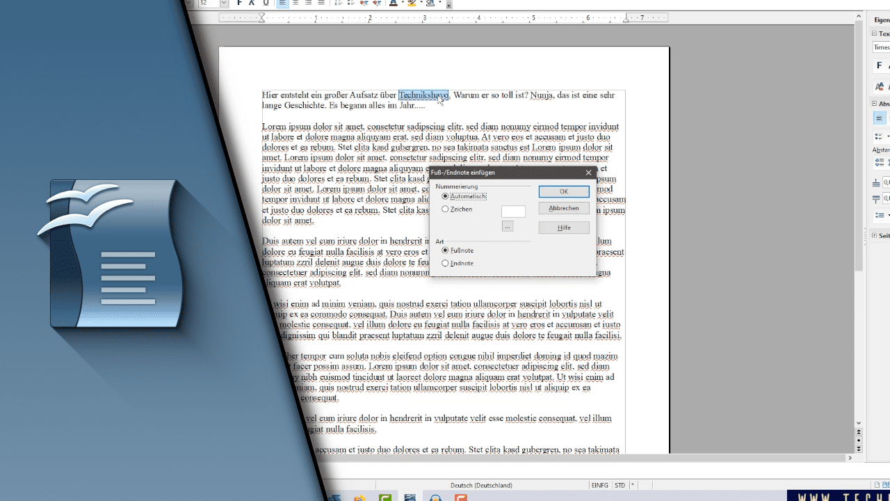 Open Office Writer Fußnote / Endnote einfügen | Tutorial - Technikshavo