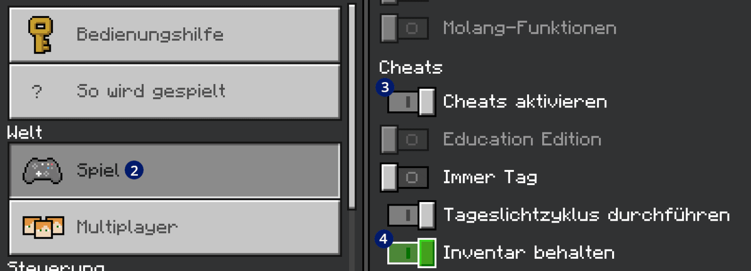 Minecraft Inventar behalten, wenn man stirbt (Befehl & Einstellungen)